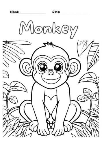 Printable Cute Monkey coloring sheet,Kids,illustration,Animal,coloring ...