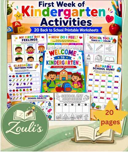 First Week of Kindergarten Activities Back to School Worksheets | TPT