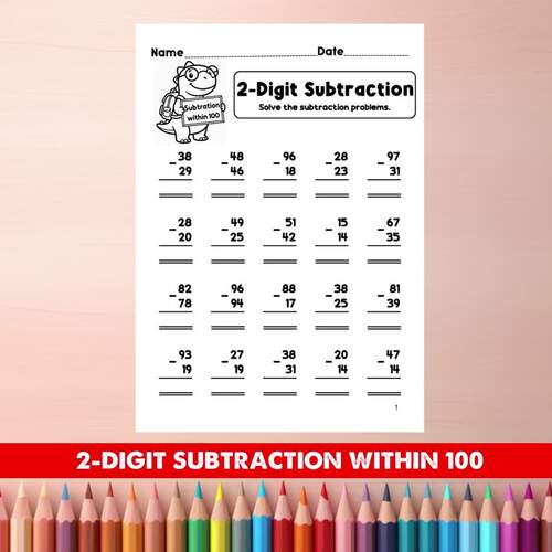 2-Digit Subtraction Within 100 | 100th Day of School Math | PDF + PNG ...