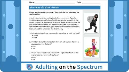 SPED Life Skills Banking Activity for Teaching Personal Financial Literacy