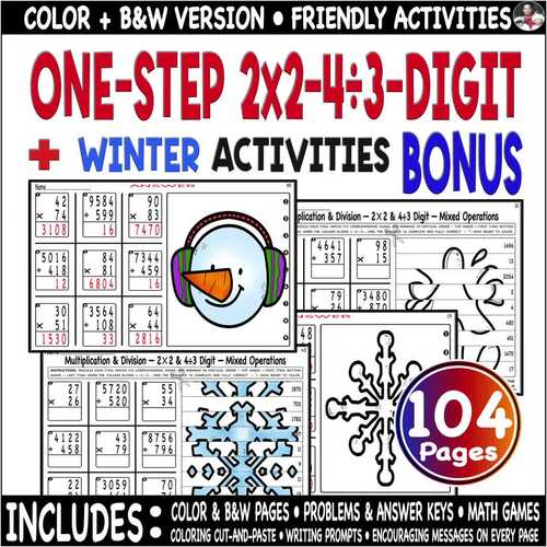 ONE-STEP EQUATIONS DIV & MUL–2x2, 4÷3–Digit | Winter color, Activities ...