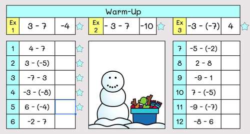 Subtracting Integers Snowperson Building Digital Activity by Try-Angle Math