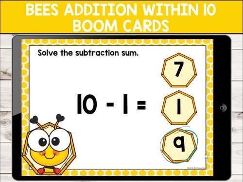 Bees Addition & Subtraction within 10 Boom Cards by Little Bird Resources