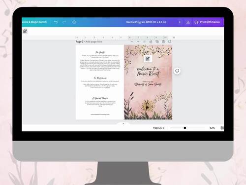 Piano Recital Program Template, Double Sided Folding Card, Canva ...