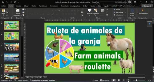 Ruleta de animales de la granja/ Farm animals spinner game in spanish