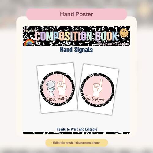 Editable Hand Signal Posters: Pastel Composition Book | Classroom ...