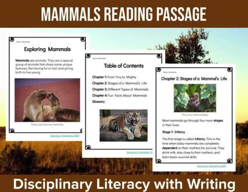 Exploring Mammals Reading Passage with Vocabulary and Writing by Amber ...