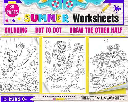 Dot to Dot, Coloring, Draw the Other Half (Summer-Themed) | TPT