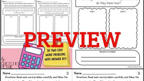 Basic Two-Step Word Problems Show Your Work with Answer Key Centers ...