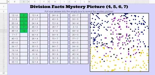 Digital Mystery Picture for Division Facts 4, 5, 6 & 7 | Digital Math Facts
