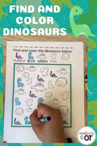 Find and Color Dinosaur Worksheets by Creatively OT | TPT