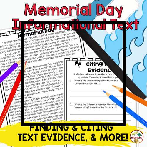 Memorial Day Reading Passage | Finding and Citing Text Evidence | TPT