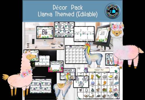 Beautiful Llama Themed Decor Pack (Editable) by Oceanview Resources