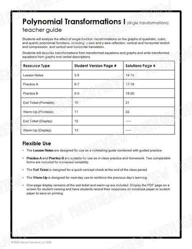 Polynomial Transformations Lesson (Single) by Math Beach Solutions