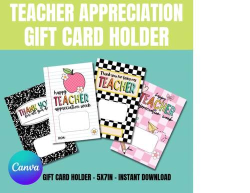 Teacher Appreciation Gift Card Holder | DIGITAL FILE | Editable Canva ...