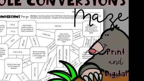Moles Calculations and Conversions Maze Worksheet Activity in Digital ...