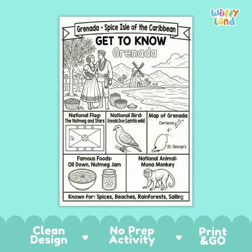 Grenada Country Study Geography Coloring Page Worksheet Activity by ...