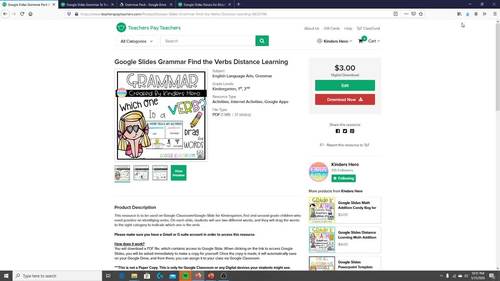 Grammar Find the Verb for Google Slides Distance Learning by Kinders Hero