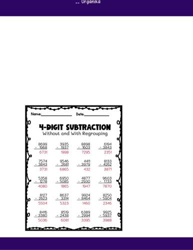 4-Digit Subtraction With and Without Regrouping Worksheets | TPT