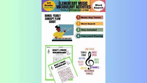 1st Grade Elementary Music Vocabulary Activities WORD SEARCH! Treble Tree