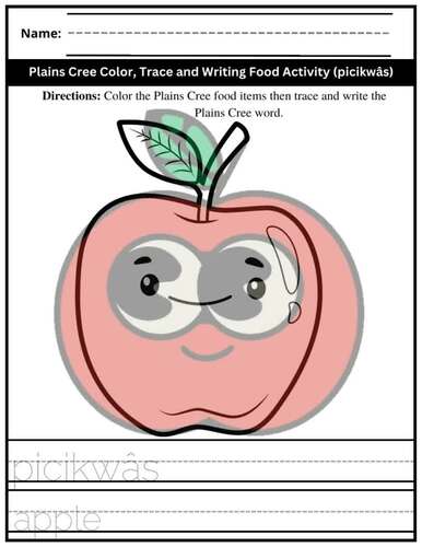 Plains Cree Food Items Coloring, Tracing and Writing No Prep | TPT
