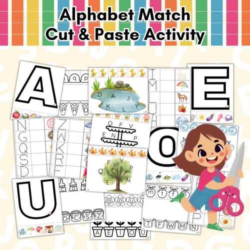 Alphabet Matching Worksheets: Upper & Lowercase Cut-&-Paste Activity PreK