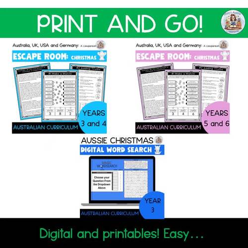 Australian Themed Christmas BUNDLE- Printables and Digital, Grades 3-6