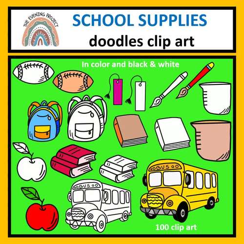 SCHOOL SUPPLIES DOODLES CLIP ART-100 CLIP ART/300 DPI/COMMERCIAL USE