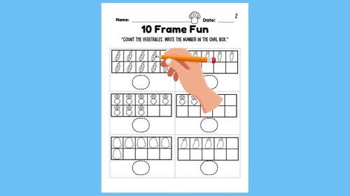 10 Frame Count & Write 1–10 | Vegetable Counting Worksheets | Math for ...