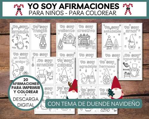 Christmas Elf "I Am" Affirmation Colouring Pages in Spanish for Boys