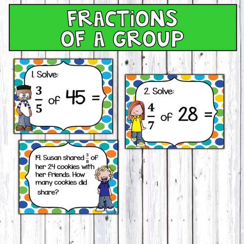 Fractions of a Set | Fractions of a Group Task Cards | Digital & Print
