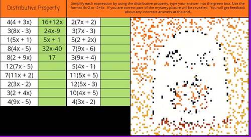 Distributive Property Halloween Expressions Math Pixel Art Digital Activity