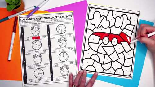 Telling Time to the Nearest Minute and Elapsed Time Coloring Activities ...
