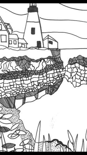 Lighthouse By The Sea Coloring Page For Kids And Adults by Fairychamber