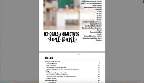 IEP Goals and Objectives Bank K-5 Reading, Writing, & Math by Elixir Ink