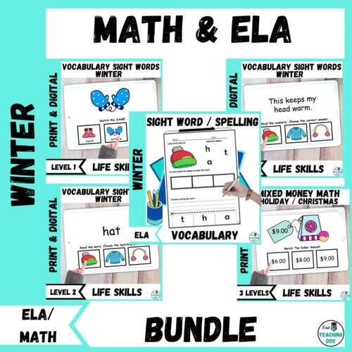 Winter Functional Math ELA Vocabulary Sight Word All In One Bundle