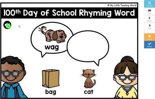 100th Day of School Rhyming Word Boom Cards by My Little Teaching World