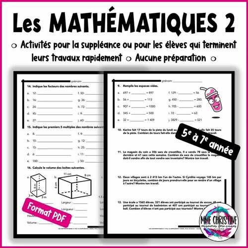 Les mathématiques 2 I Pour la suppléance I French Math Activities