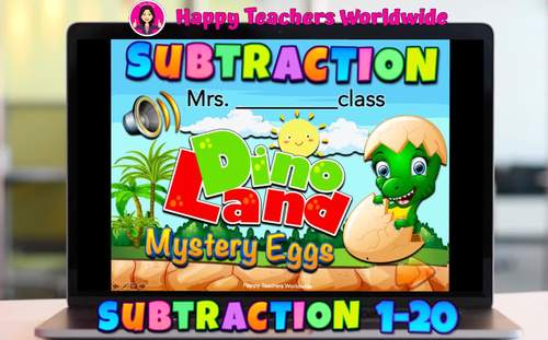 NO PREP Subtraction 1 to 20 Powerpoint game Dinosaur Mystery eggs
