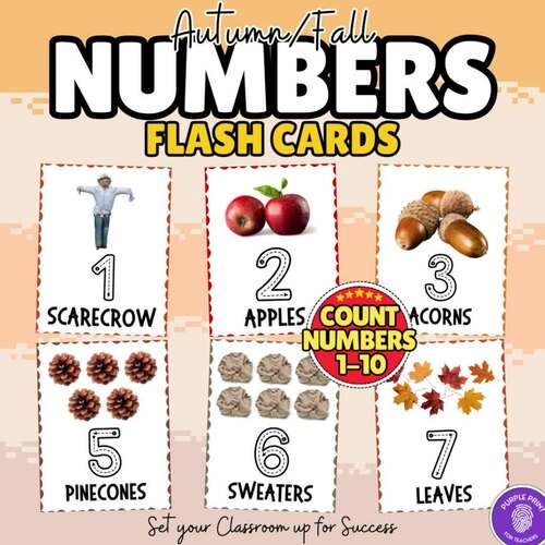 Autumn/Fall Vocabulary Counting 1-10 Flash Cards: Learn Fall-themed Numbers