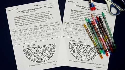 Multiplying and Dividing Integers Partner Coloring Activity by Math in ...
