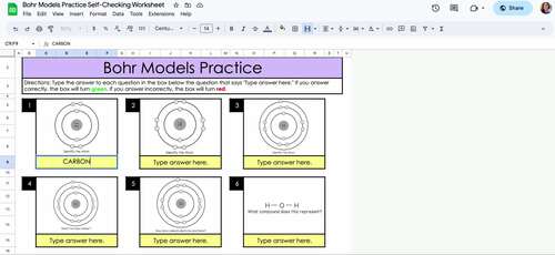 Bohr Models Digital Self Checking Worksheet | TPT