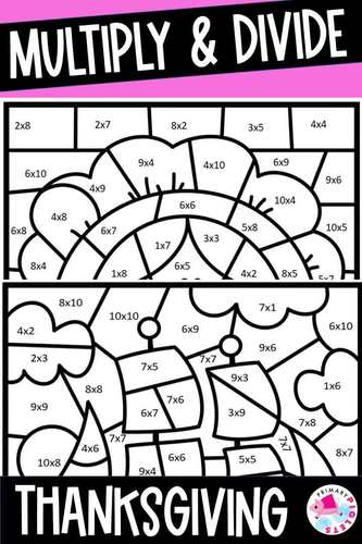 THANKSGIVING TURKEY COLOR BY NUMBER CODE MULTIPLICATION & DIVISION ...