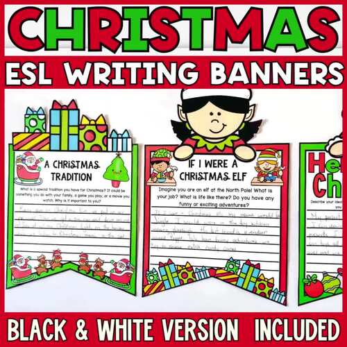 ESL Christmas Writing Craft-Bulletin Board Banner-Pennants for 2nd Grade