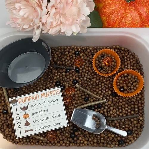 Pumpkin Muffins Recipe Cards Fall Counting Sensory Bin | Fall Math Center