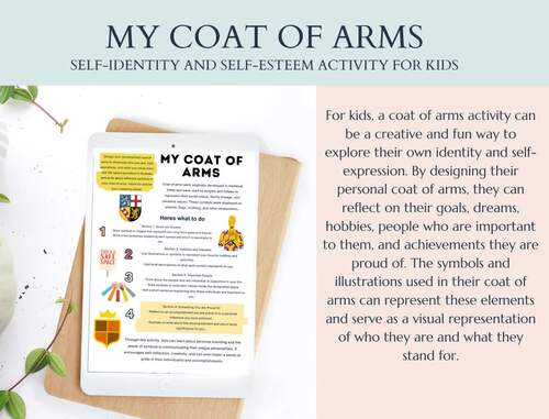 Coat of Arms self-esteem and self-identity activity for kids and teens
