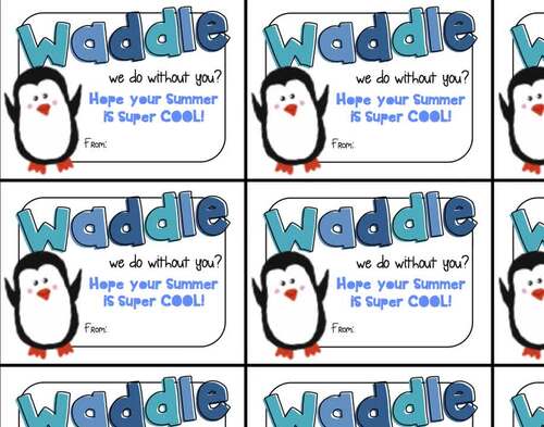 Cute Penguin End of Year Gift Tag- Hope your summer is super COOL!