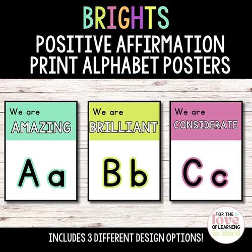 Positive Affirmation Alphabet Posters Bright Colors Classroom Decor ABC ...