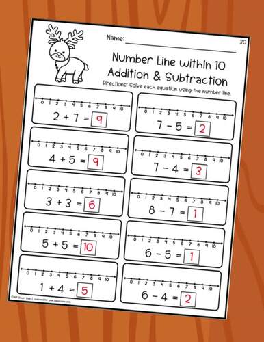 Arctic & Polar Animals Number Line Add & Subtract Within 10 Worksheets ...