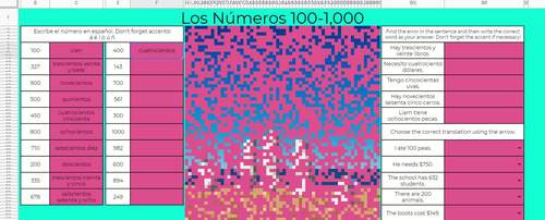 Spanish Numbers 100-1,000 Digital Mystery Picture Spanish Pixel Art ...